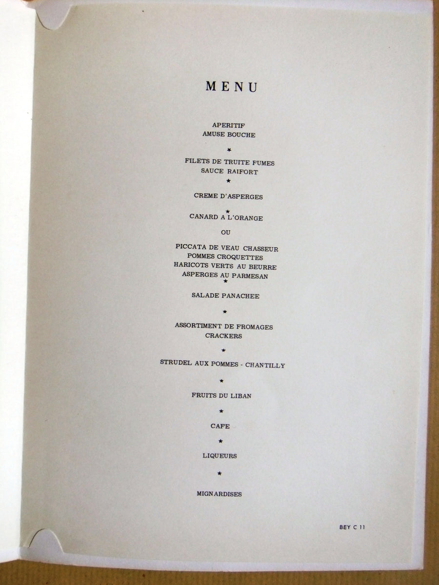 MIddle east Airlines Airliban MEA Costume Beirut Lebanon Vintage Menu ...