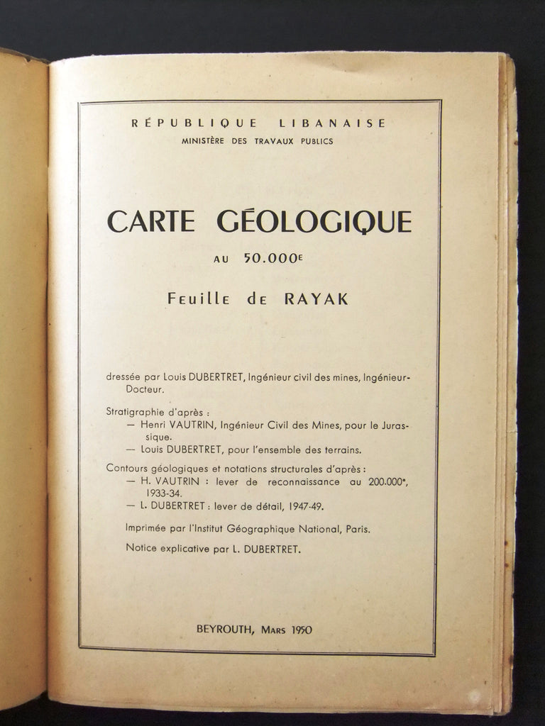 ‬Carte Geologique Rayak Lebanese Guide French Book Map 1950 – Braichposters